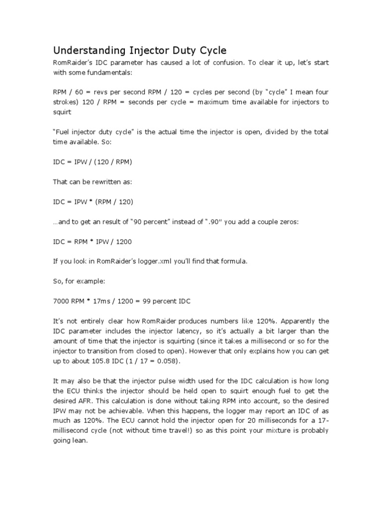 Injector Duty Cycle Explained | PDF | Fuel Injection | Rotating Machines