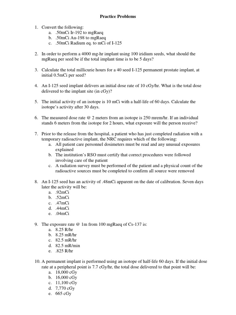 Practice Problems | PDF | Radioactive Decay | Gamma Ray