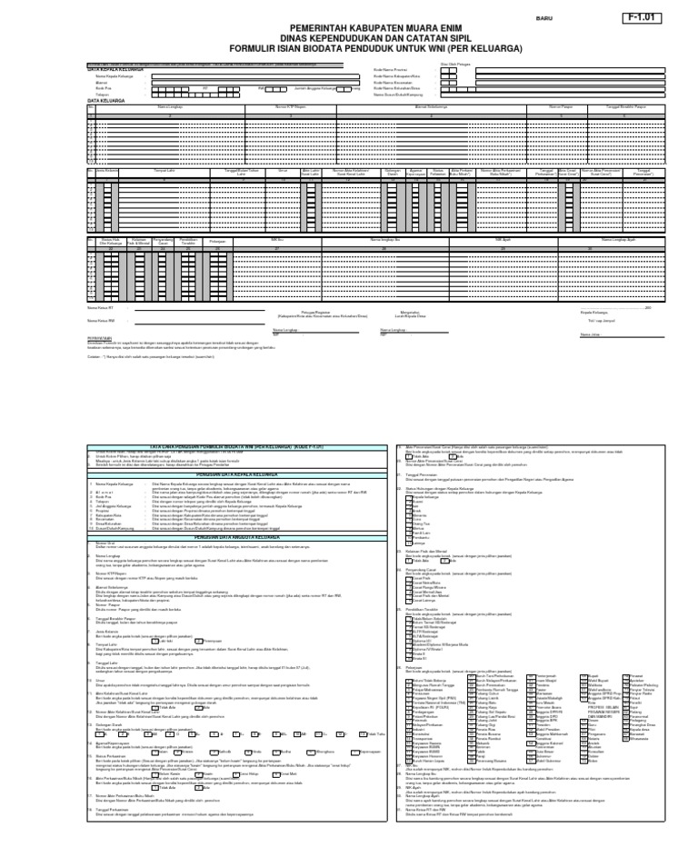 Formulir Blanko Pengisian KK Form F 1 01 Terbaru PDF | PDF