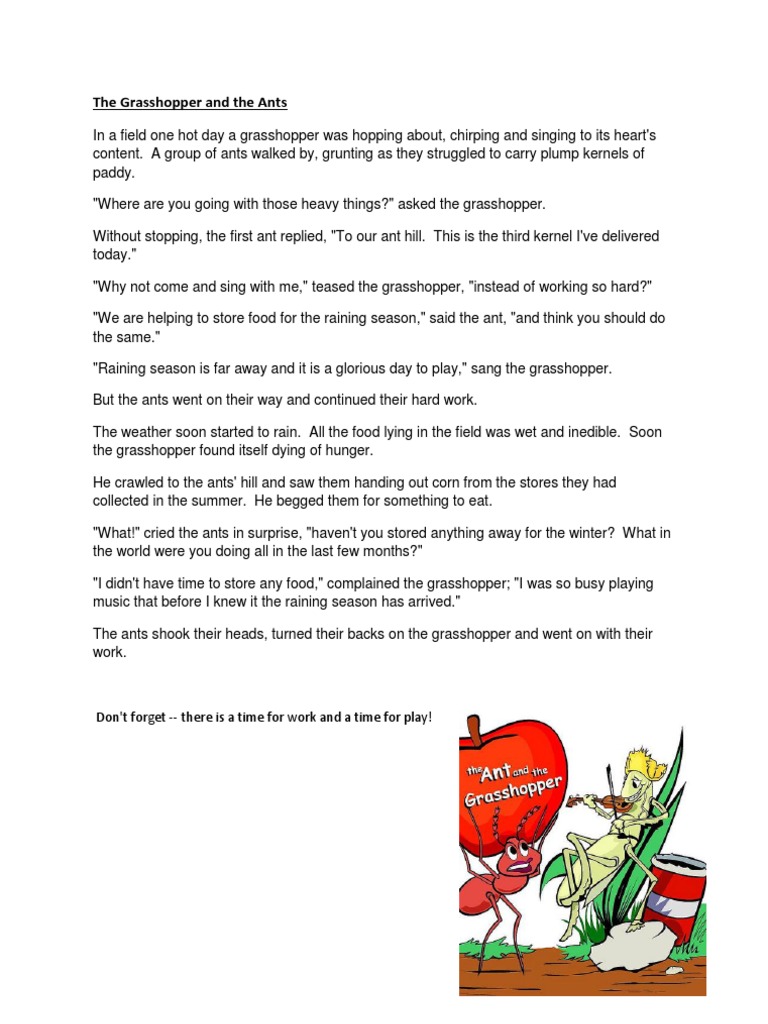 The Ant and the Grasshopper Story | PDF