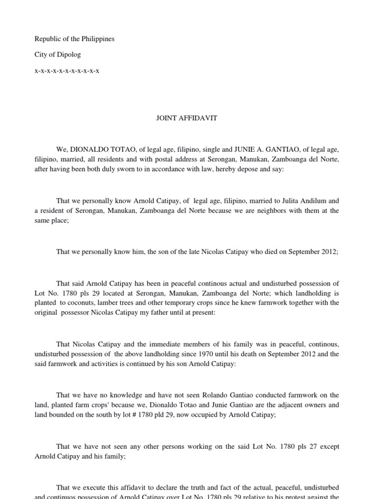 sample joint affidavit | Affidavit | Justice