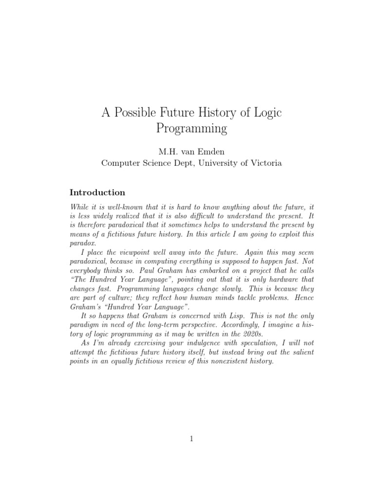 A Possible Future History of Logic Programming: M.H. Van Emden Computer ...