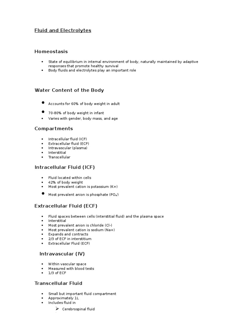 Handout Medical-Surgical Nursing Fluid and Electrolyte | PDF | Osmosis ...