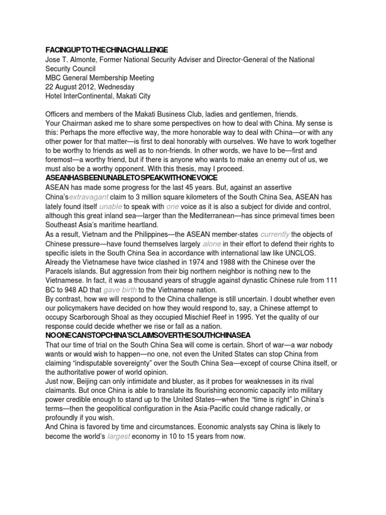 Article of Gen. Jose T. Almonte | PDF | China | World Politics