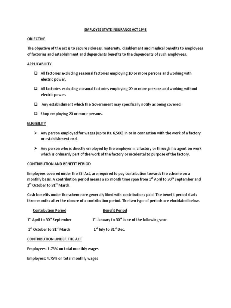 Employee State Insurance Act Overview | PDF | Employee Benefits ...