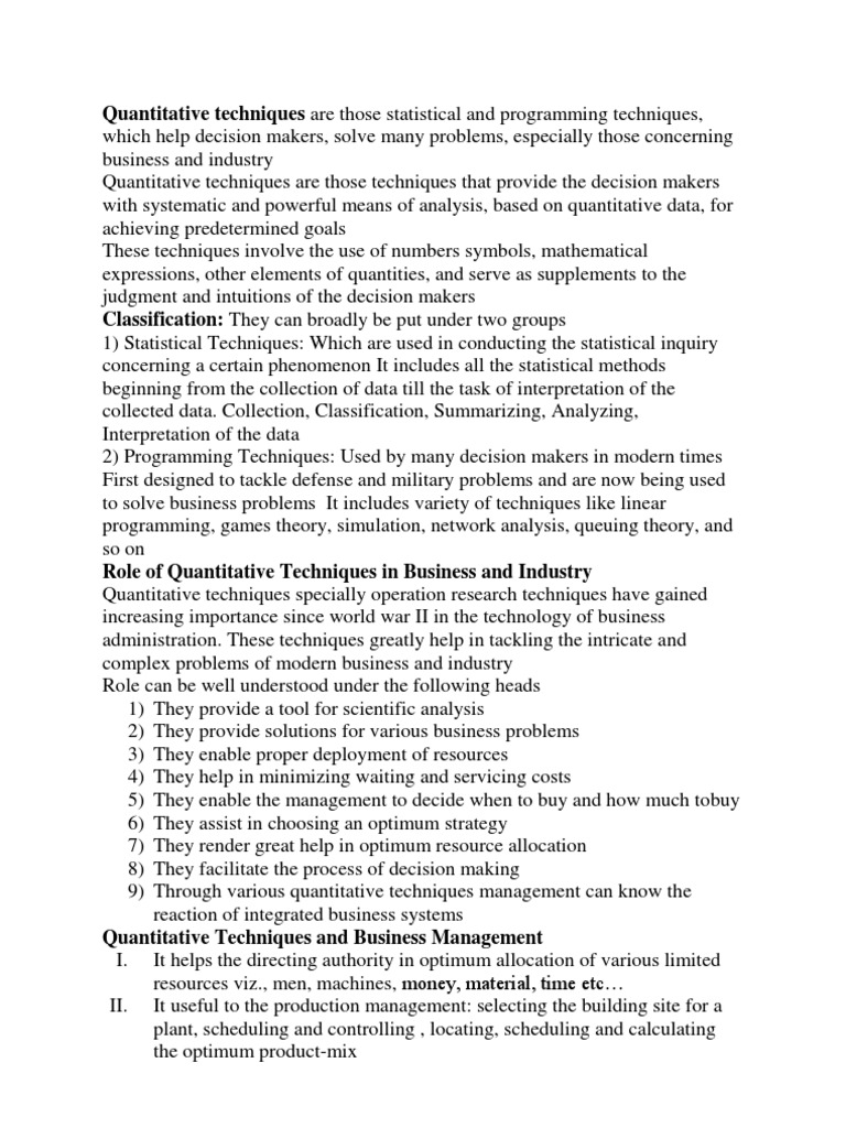 Quantitative Techniques Are Those Statistical and Programming ...