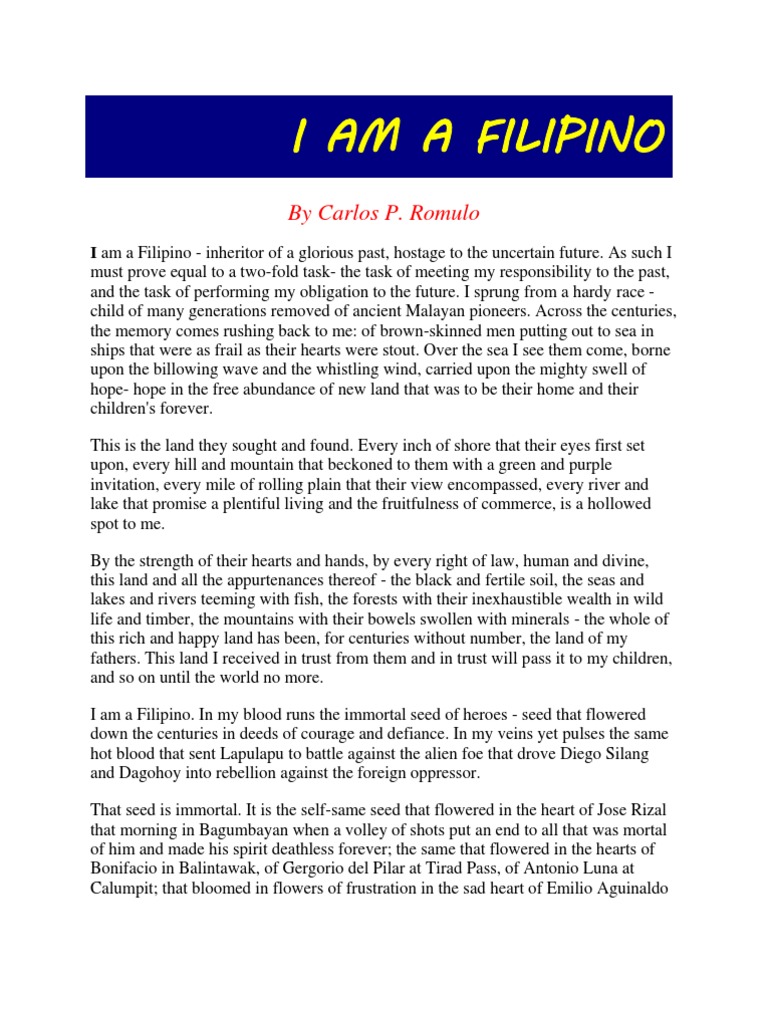 I AM A FILIPINO by Carlos P. Romulo | Unrest | Nature