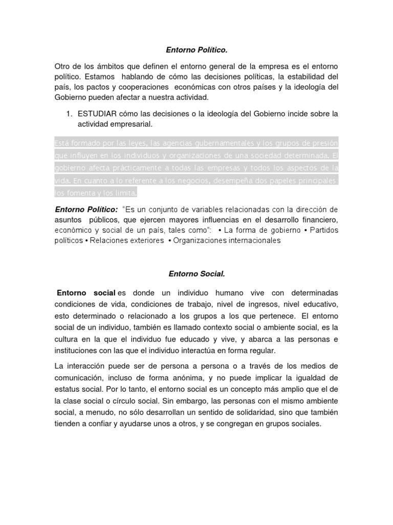 Entorno Político | Descargar gratis PDF | Sociedad | Ciencias económicas