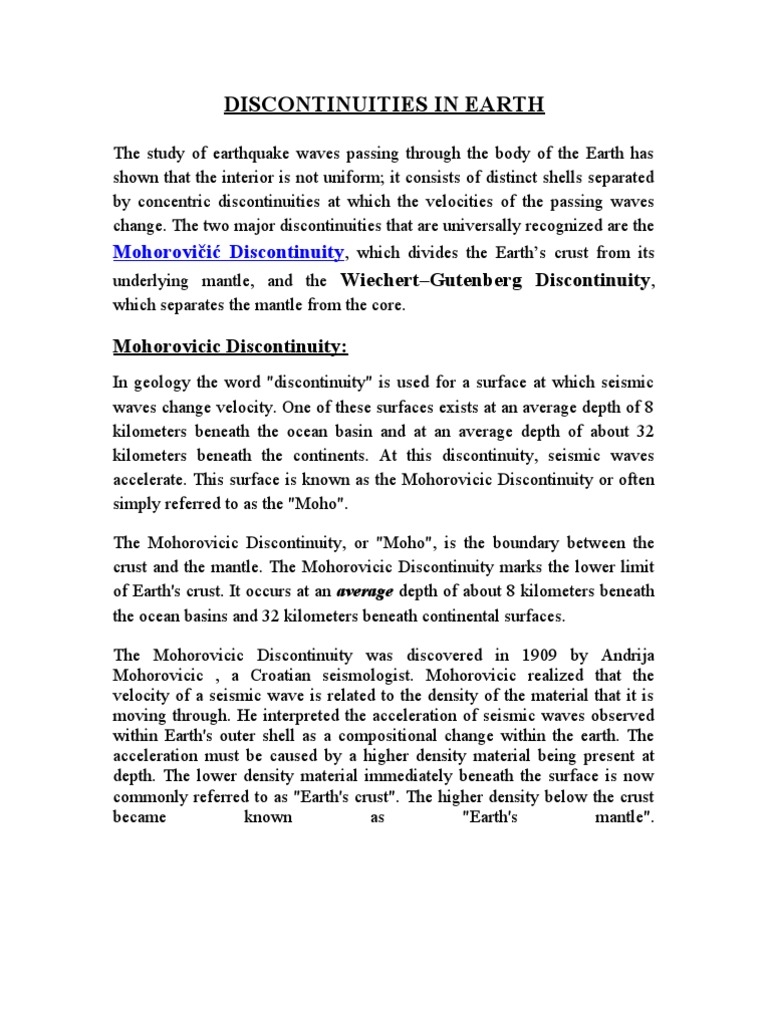 Discontinuities in Earth | PDF | Mantle (Geology) | Seismology