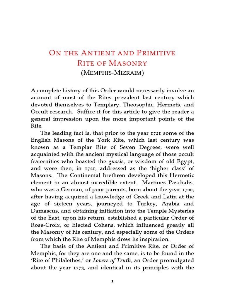 How - The Antient and Primitive Rite | PDF | Freemasonry | Hermeticism
