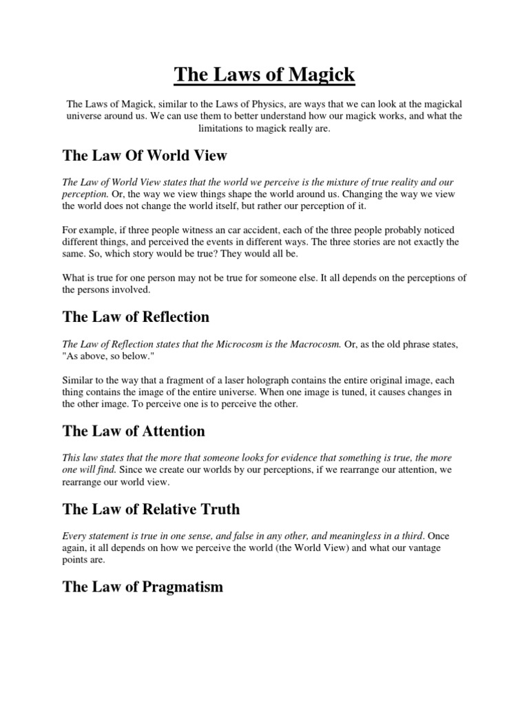 MAGIC - The Laws of Magick | PDF | Magic (Paranormal) | World View