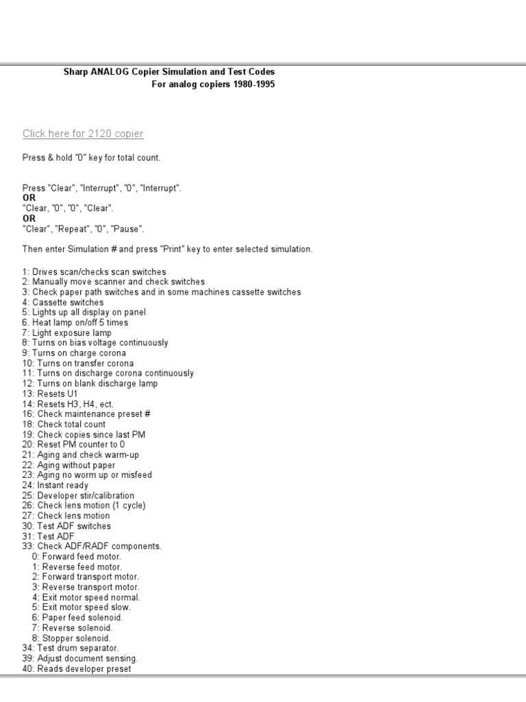 Sharp Analog Copier Test Codes Guide | PDF | Printer (Computing ...