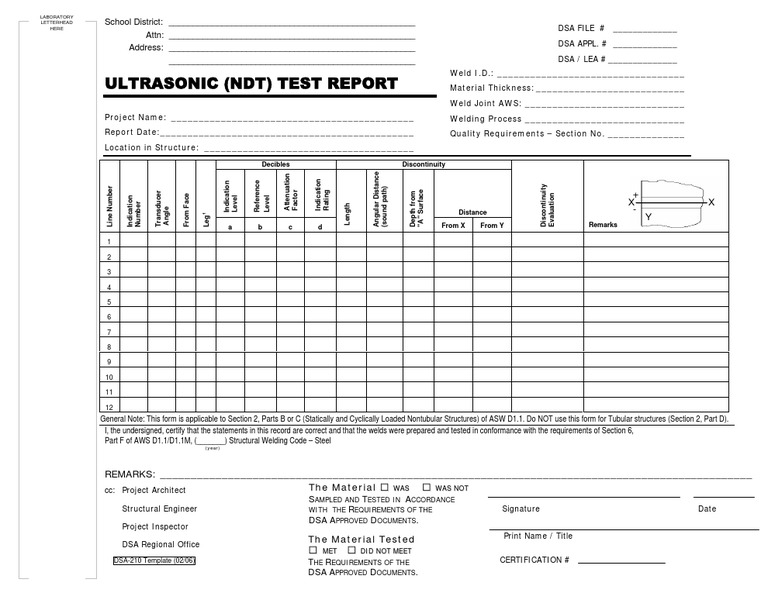 Ultrasonic NDT Test Report Template | PDF | Career & Growth