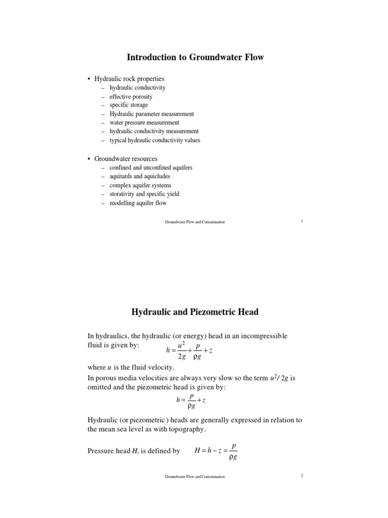 Understanding Groundwater Flow: An Introduction to Key Concepts Regarding Hydraulic Properties ...