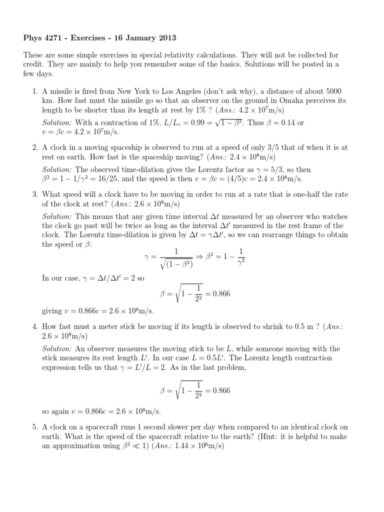 Relativity Exercises | PDF | Electronvolt | Electron