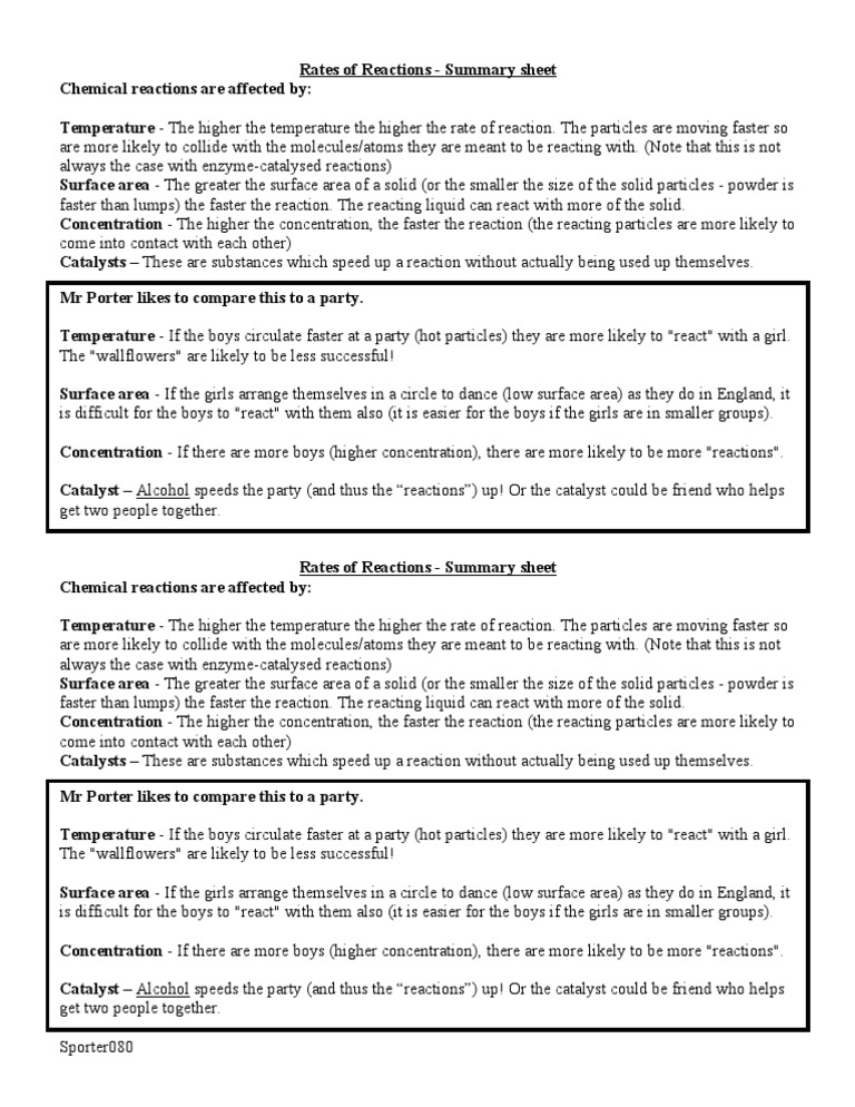 Rates of Reactions Summary Sheet | PDF | Reaction Rate | Chemical Reactions
