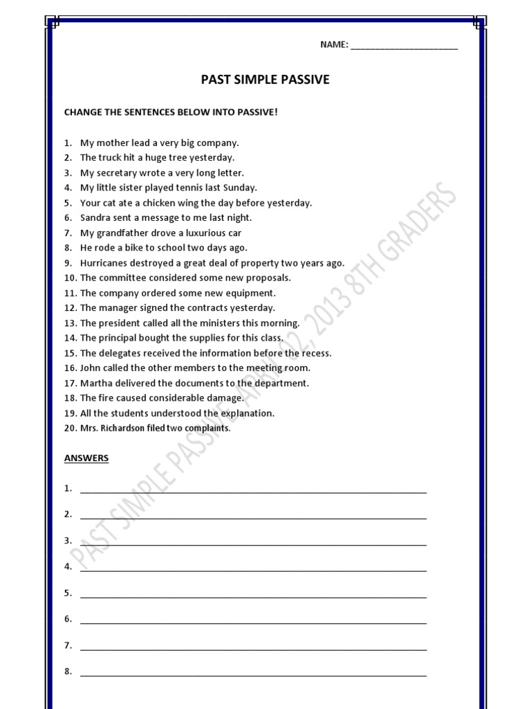 8th Graders Task (Past Simple Passive) | PDF | Travel | Home & Garden