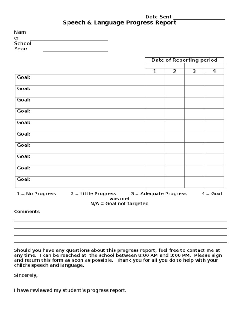 Speech & Language Progress Report | PDF | Career & Growth | Language ...