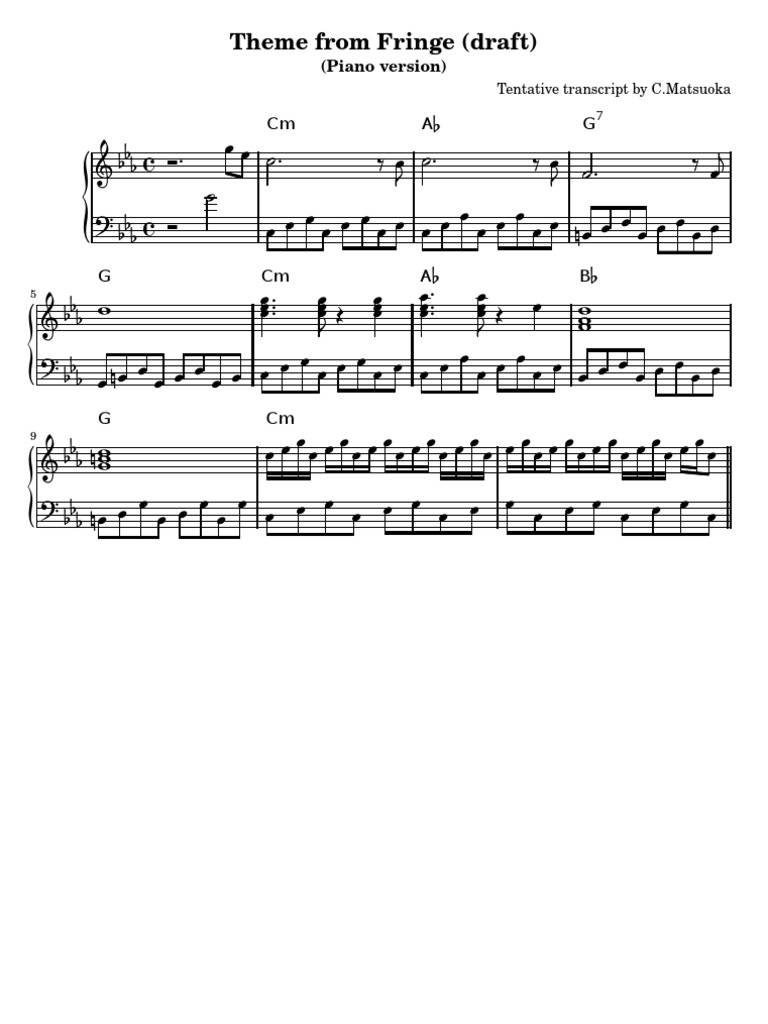 Fringe Theme Sheet Music (Piano Version) | PDF | Artificial Mythology ...