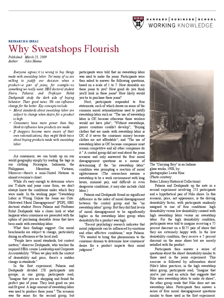 HBSWK Why Sweatshops Flourish | PDF | Sweatshop | Labour Economics