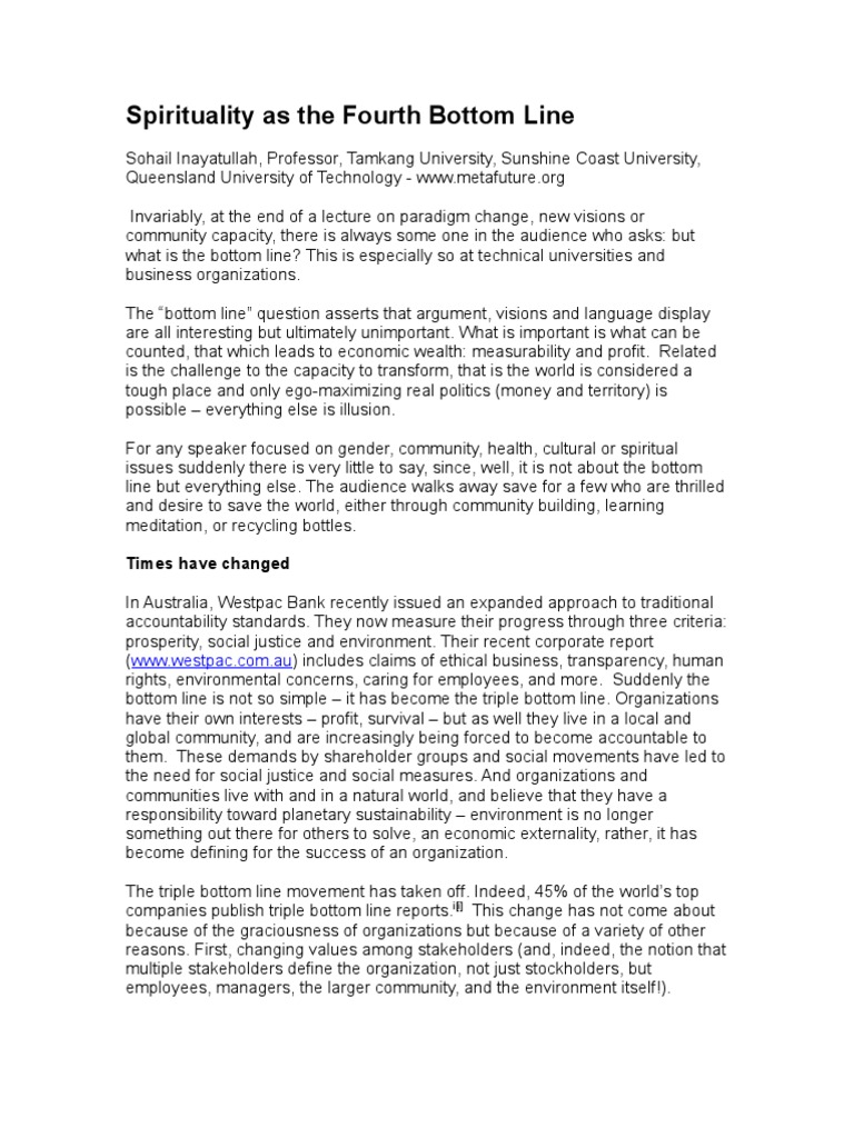 Spirituality As The Fourth Bottom Line | PDF | Spirituality | Physician