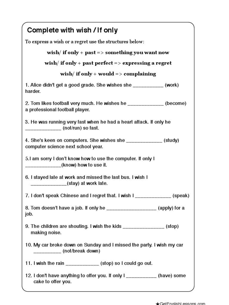 Wish If Only Printable Worksheet | PDF