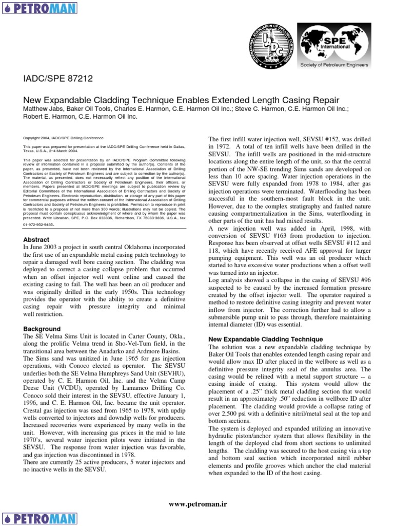 IADC/SPE 87212 New Expandable Cladding Technique Enables Extended ...