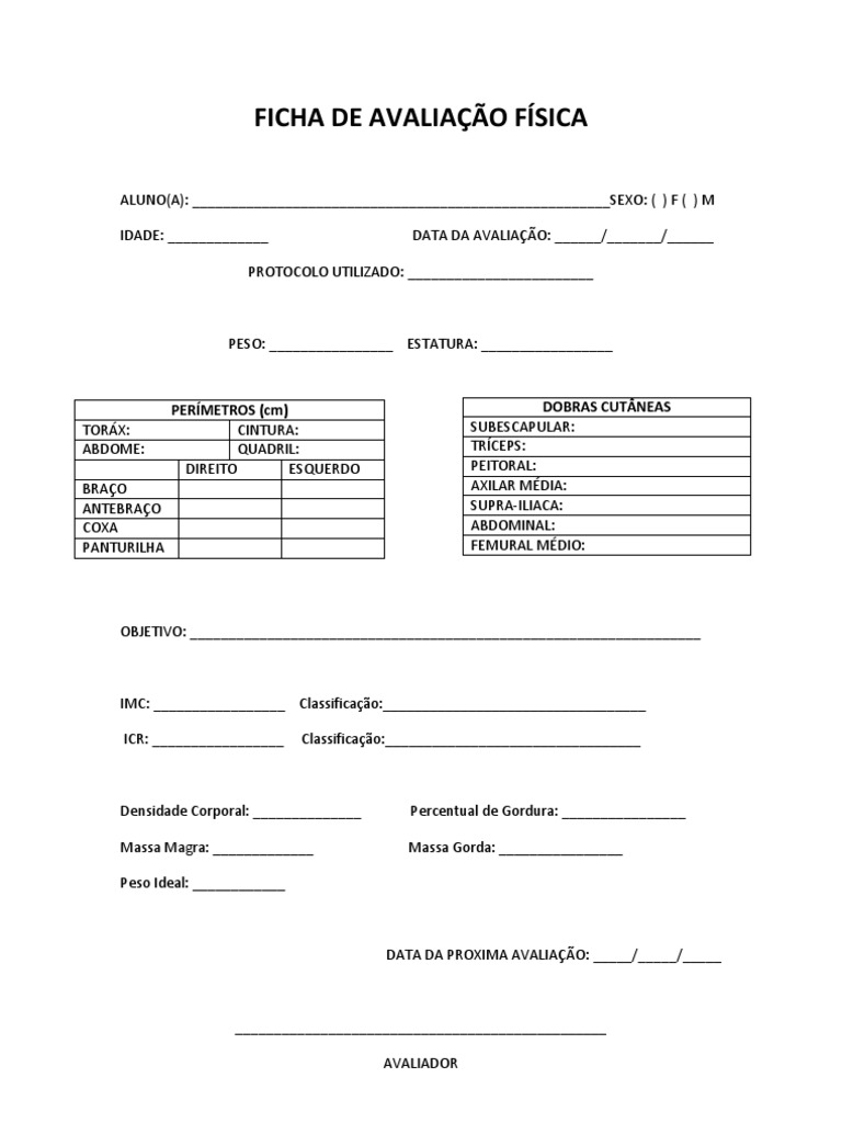 Ficha de Avaliação Física | PDF Ficha de Avaliação Física | PDF