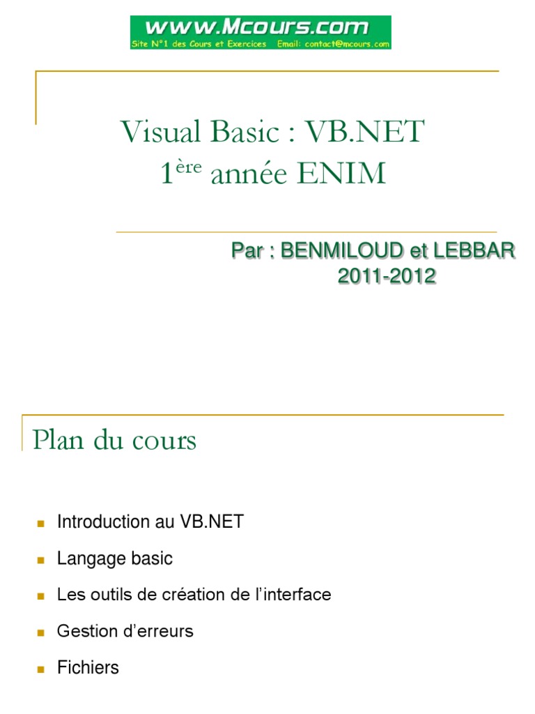 Cours PDF Complet Visual Basic VB NET | PDF | Structure de contrôle | Domaines de l'informatique