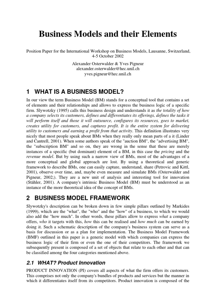 Business Models and Their Elements: 1 What Is A Business Model? | PDF ...