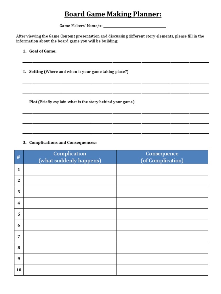 Board Game Project Planner Template | PDF