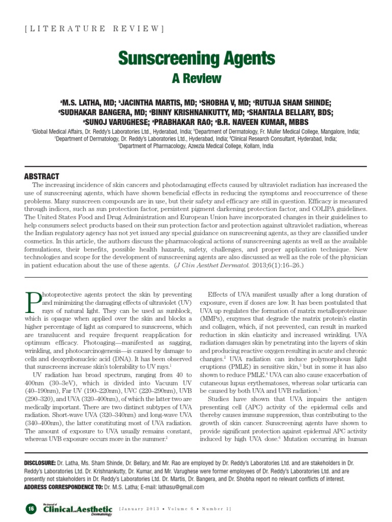 Sunscreening Agents: A Review | PDF | Sunscreen | Ultraviolet