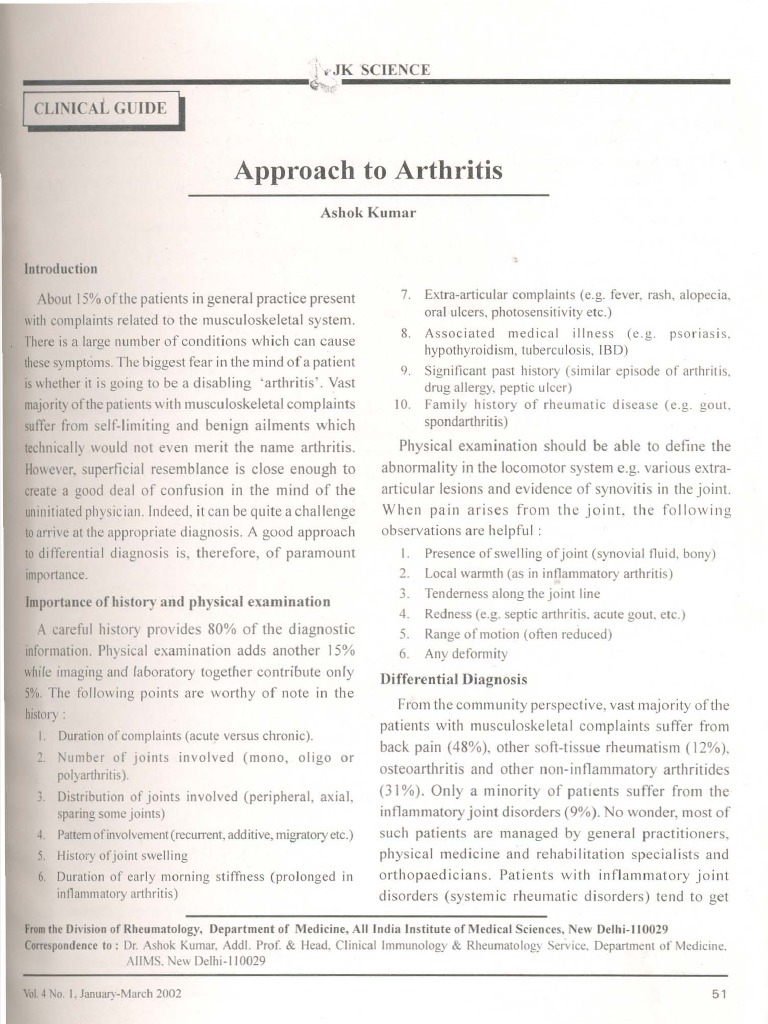 Approach To Arthritis: Clinical Guide | PDF | Rheumatology | Arthritis