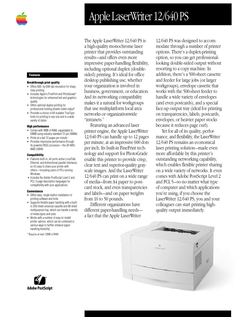 Apple LaserWriter 12/640 PS | PDF | Printer (Computing) | Macintosh