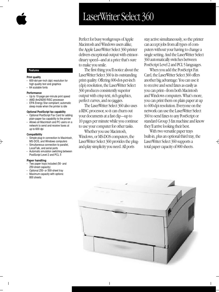 Apple LaserWriter Select 360 | PDF | Printer (Computing) | Personal ...