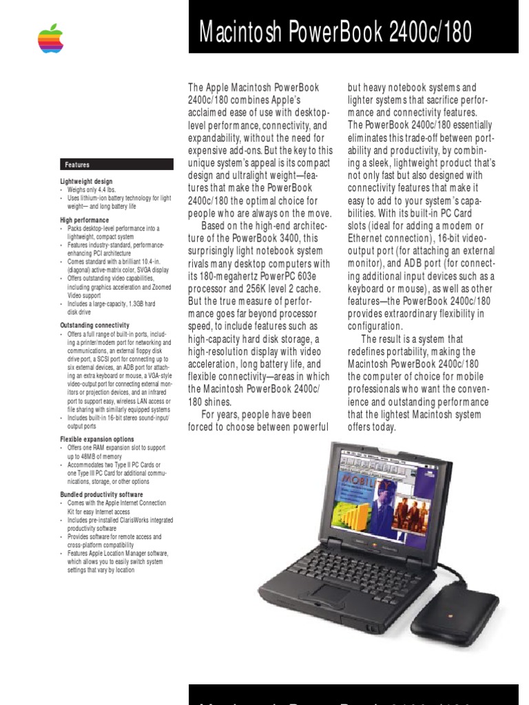 Macintosh PowerBook 2400c/180 | PDF | Macintosh | Personal Computers