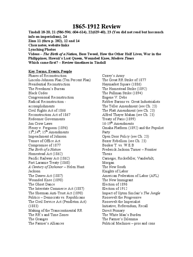 Key Events in U.S. History: 1865-1912 | PDF | History | Travel