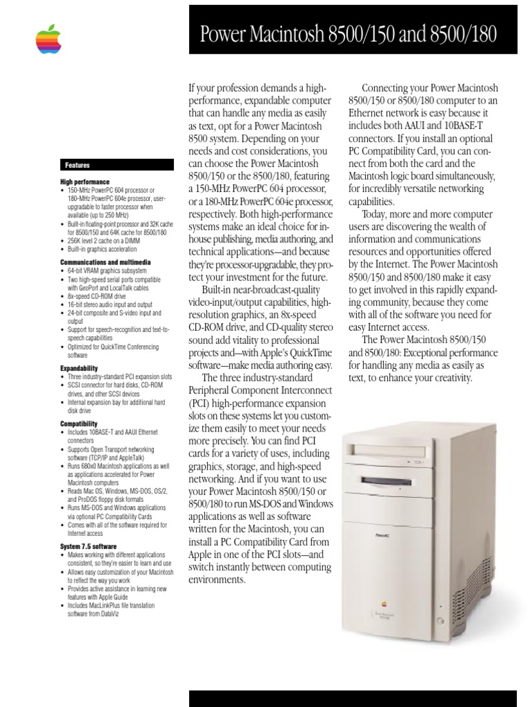 Power Macintosh 8500/150 and 8500/180 | PDF | Macintosh | Personal ...