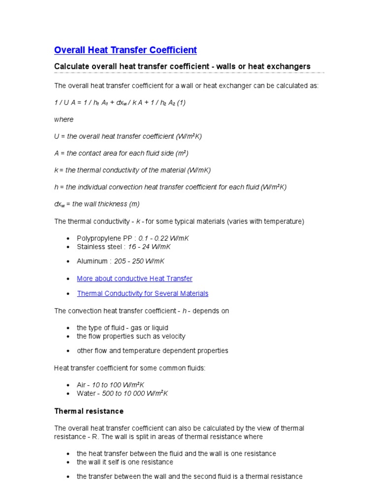 Overall Heat Transfer Coefficient | PDF | Heat Transfer | Heat Exchanger