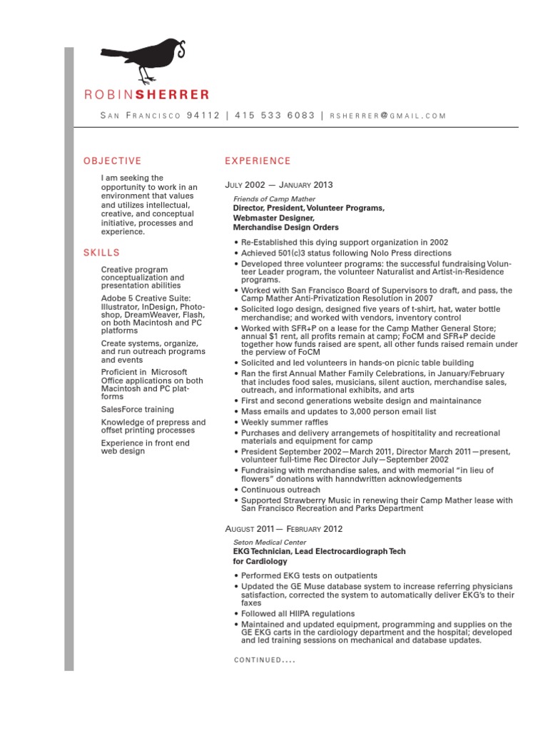 Robin Sherrer: Creative Director & EKG Tech | PDF | Adobe Creative ...