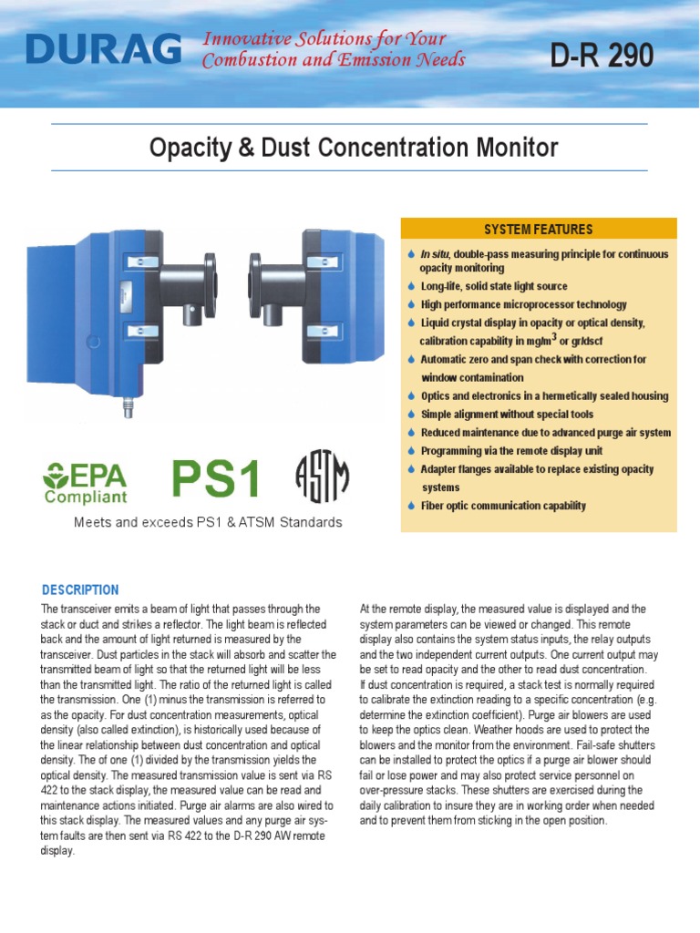 D-R 290 Opacity & Dust Monitor Guide | PDF | Absorbance | Optics