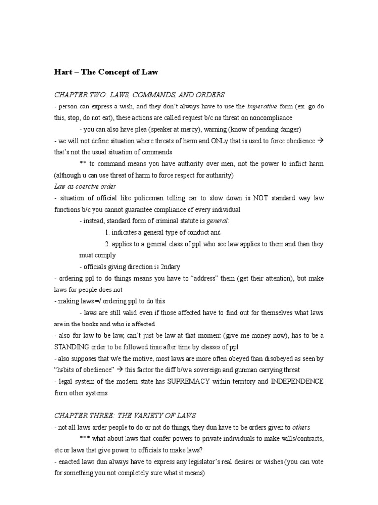 Notes For H.L.A. Hart's Concept of Law | PDF | Criminal Law | Natural Law