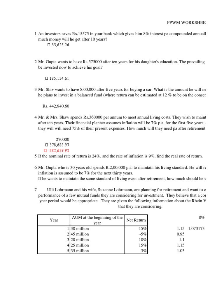 FM 2012 Worksheet | Download Free PDF | Investing | Money