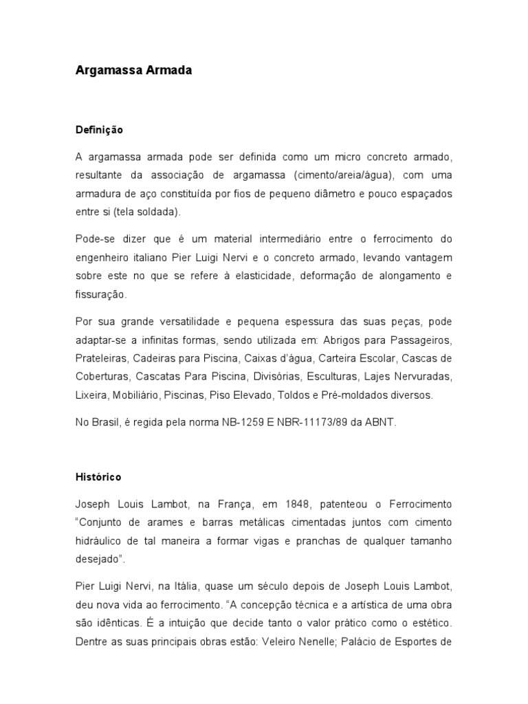 Argamassa Armada: Definição, Histórico e Aplicações | PDF | Argamassa ...