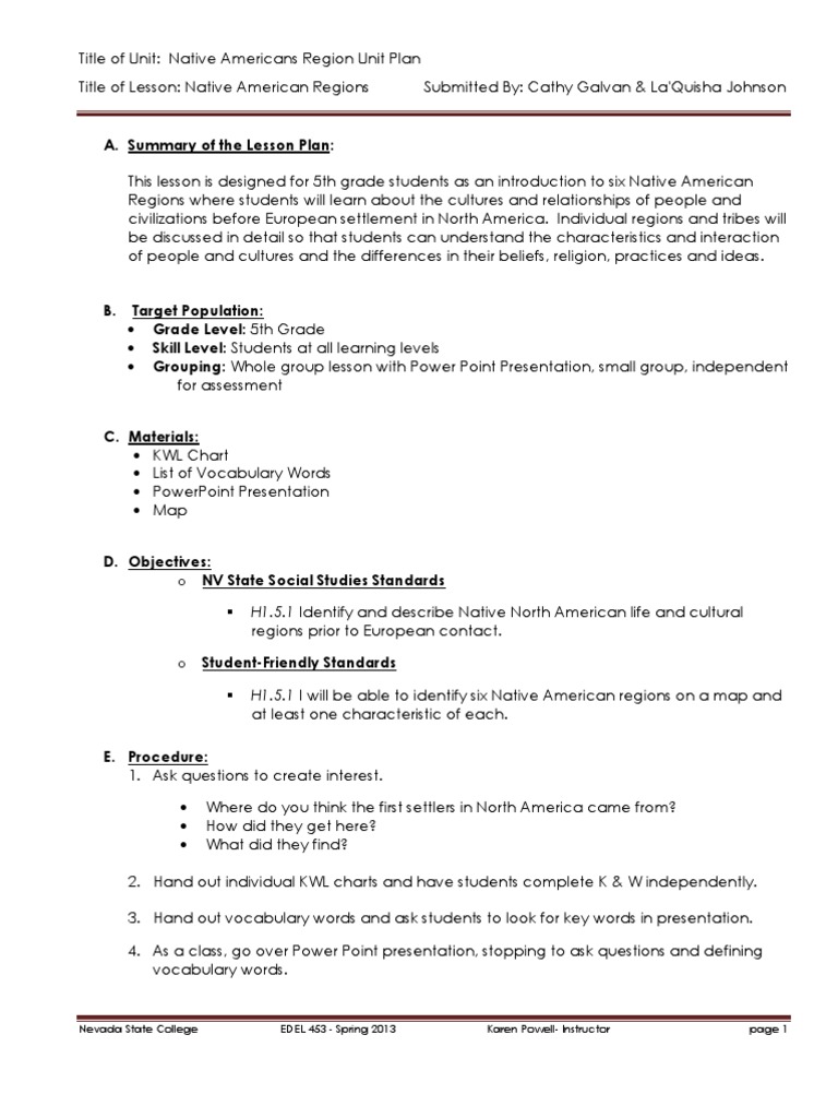 EDEL453 Spring2013 CathyGALVAN Unit 1 History DAY 1 | PDF | Native ...
