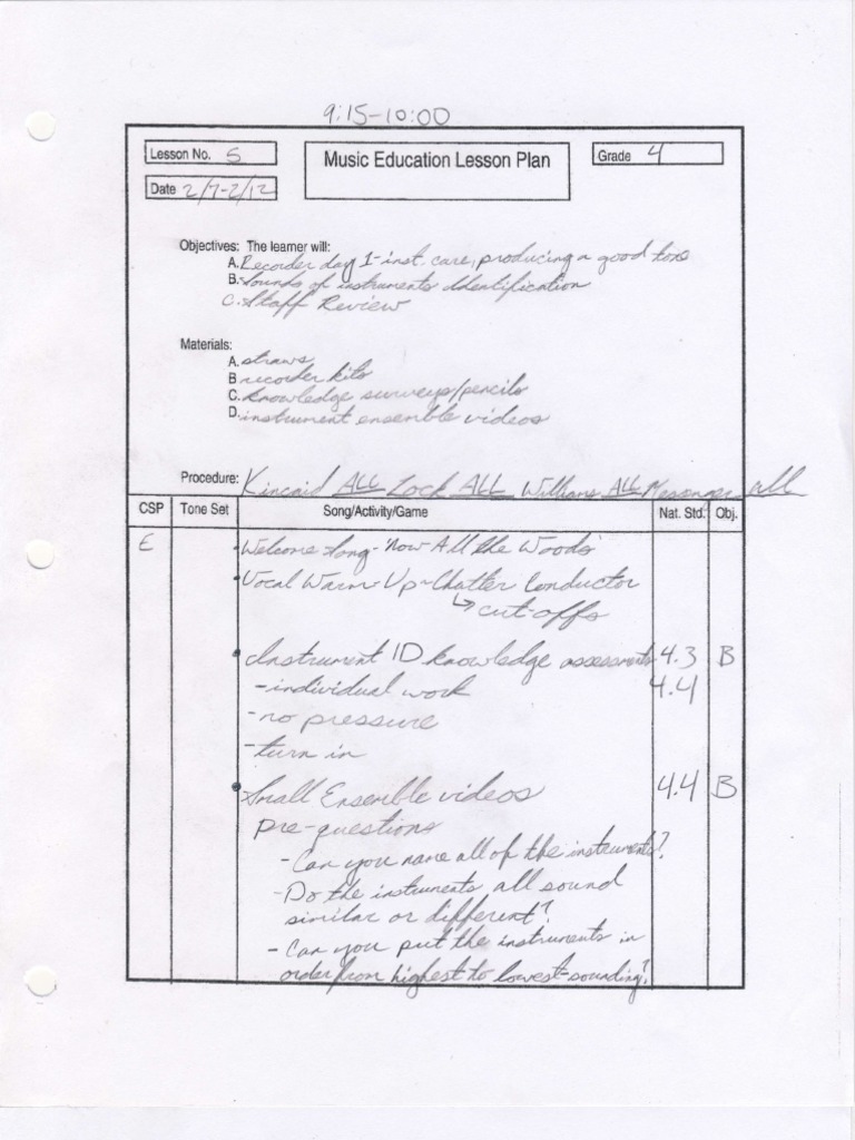 Grade 4 Music Lesson Plan | PDF