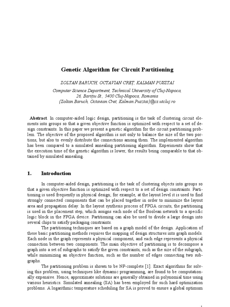 Genetic Algorithm For Circuit Partitioning | PDF | Genetic Algorithm | Graph Theory