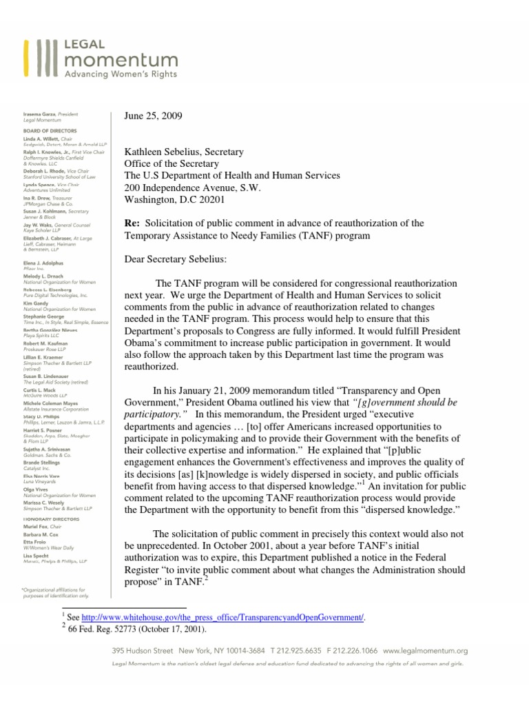 Public Input on TANF Reauthorization | PDF | Temporary Assistance For ...