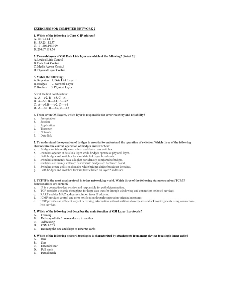 OSI Networking Exam Questions | PDF | Network Switch | Computer Network