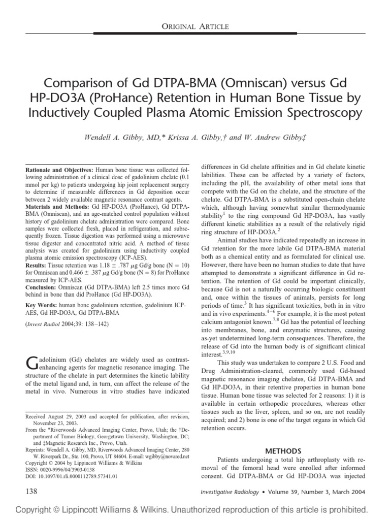 Gibby Omniscan Vs ProHance Retention Bones | PDF | Chelation | Magnetic ...